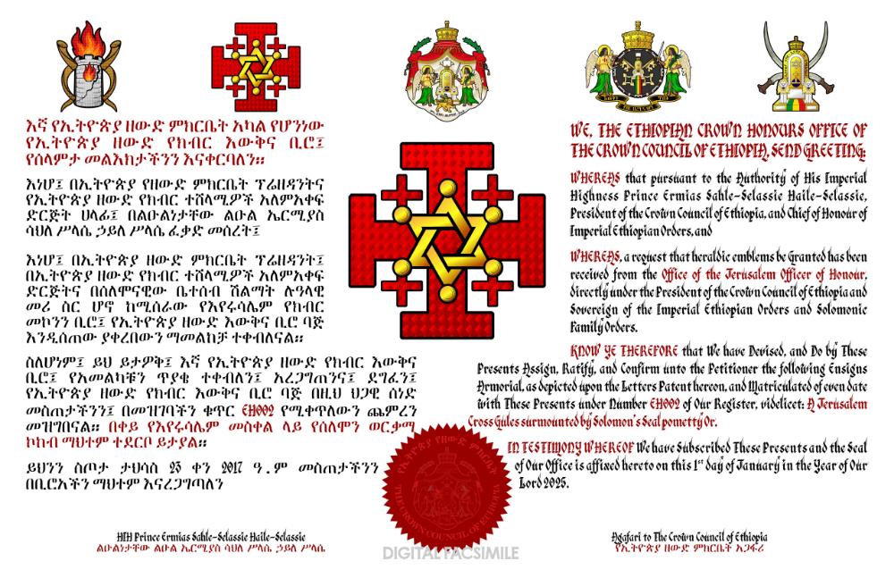 Grant - Jerusalem Officer Of Honour | The Crown Council Of Ethiopia
